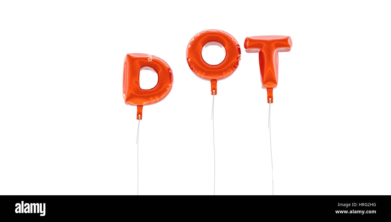 DOT - word made from red foil balloons - 3D rendered. Can be used for ...