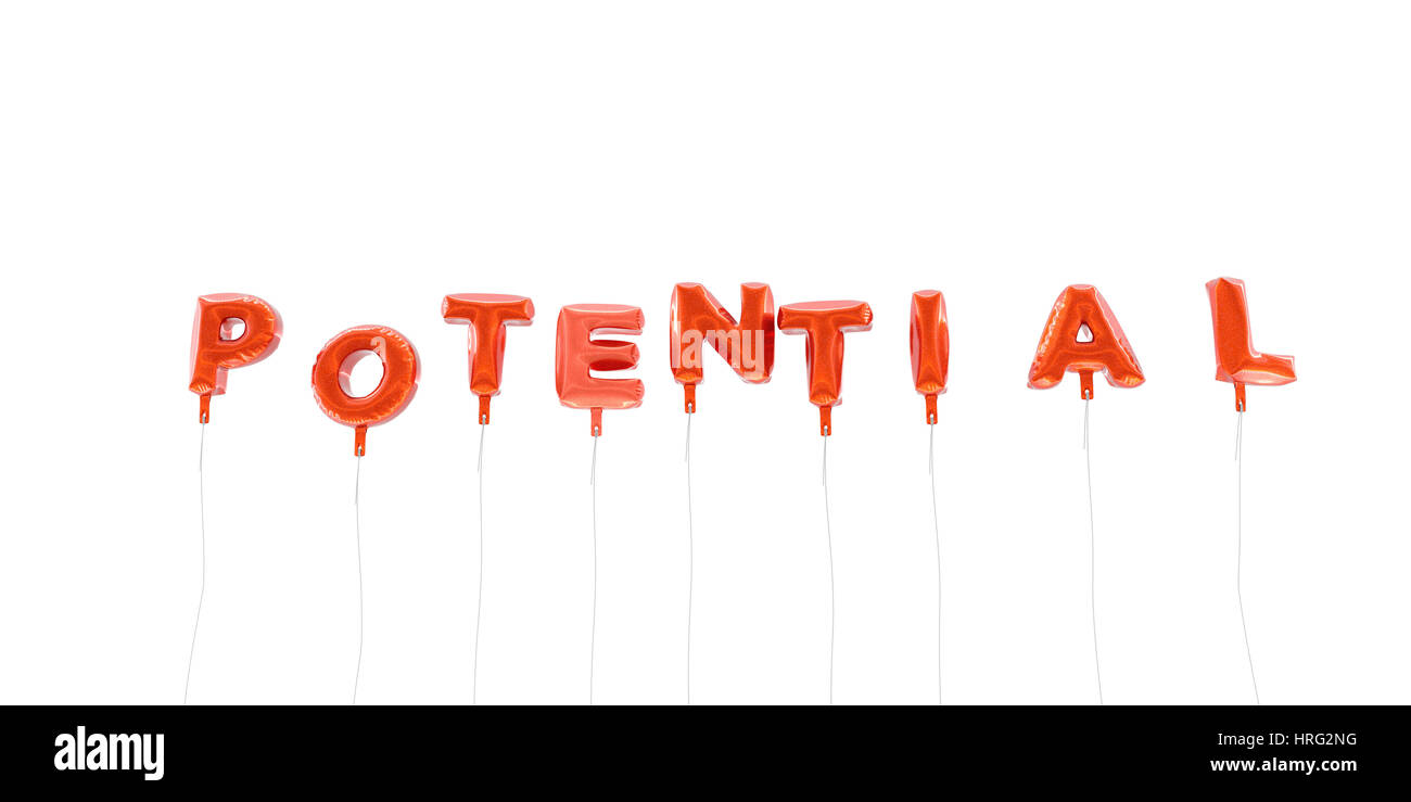 POTENTIAL - word made from red foil balloons - 3D rendered. Can be used ...