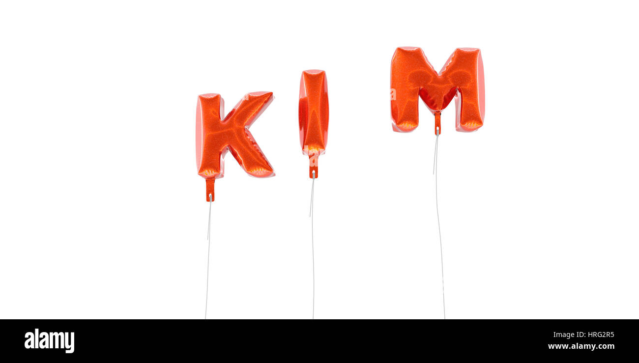 KIM - word made from red foil balloons - 3D rendered. Can be used for ...