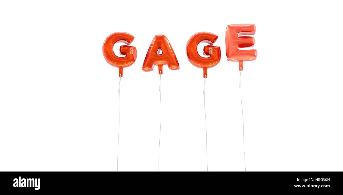 GAGE - word made from red foil balloons - 3D rendered. Can be used for ...