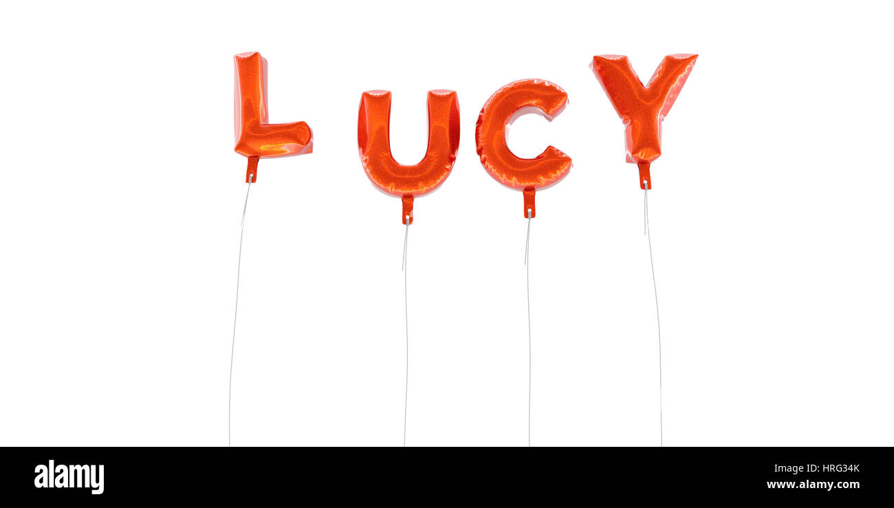 LUCY - word made from red foil balloons - 3D rendered. Can be used for ...