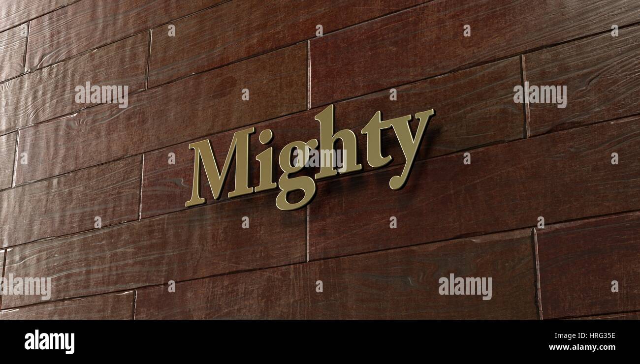 Mighty - Bronze plaque mounted on maple wood wall - 3D rendered royalty ...