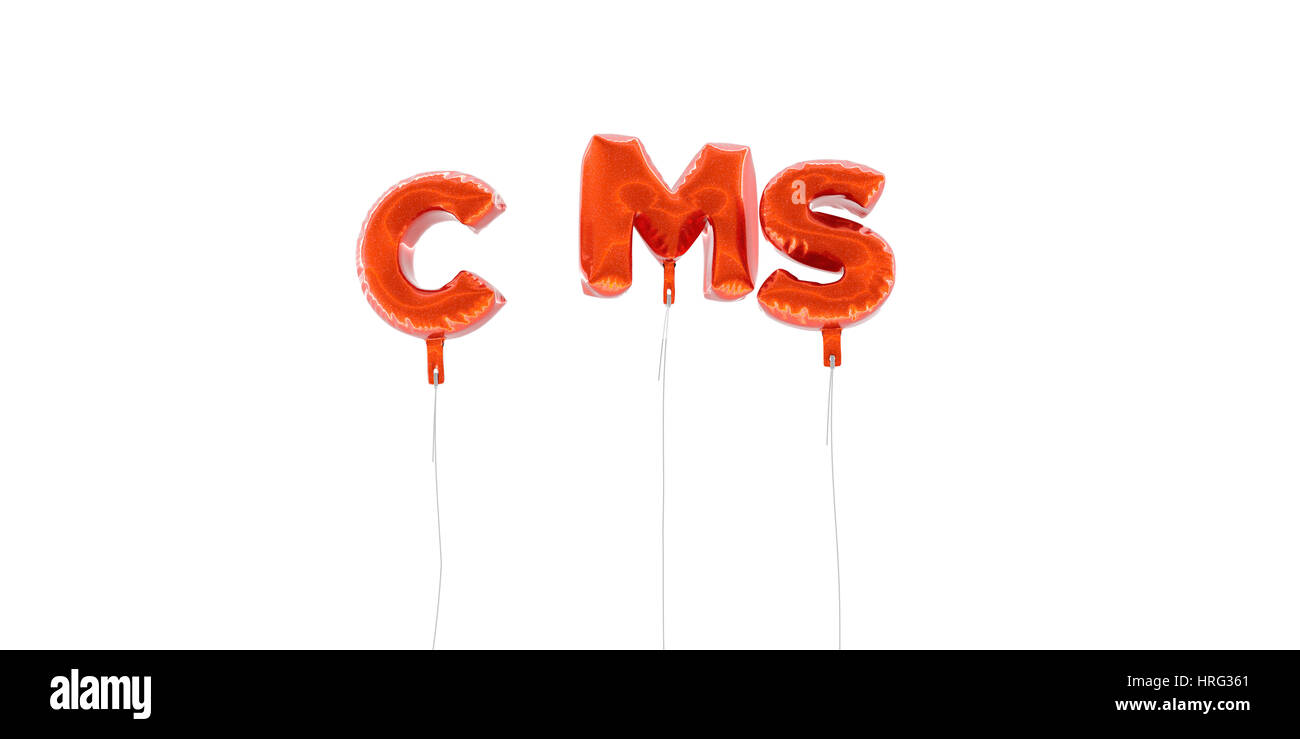 CMS - word made from red foil balloons - 3D rendered. Can be used for ...