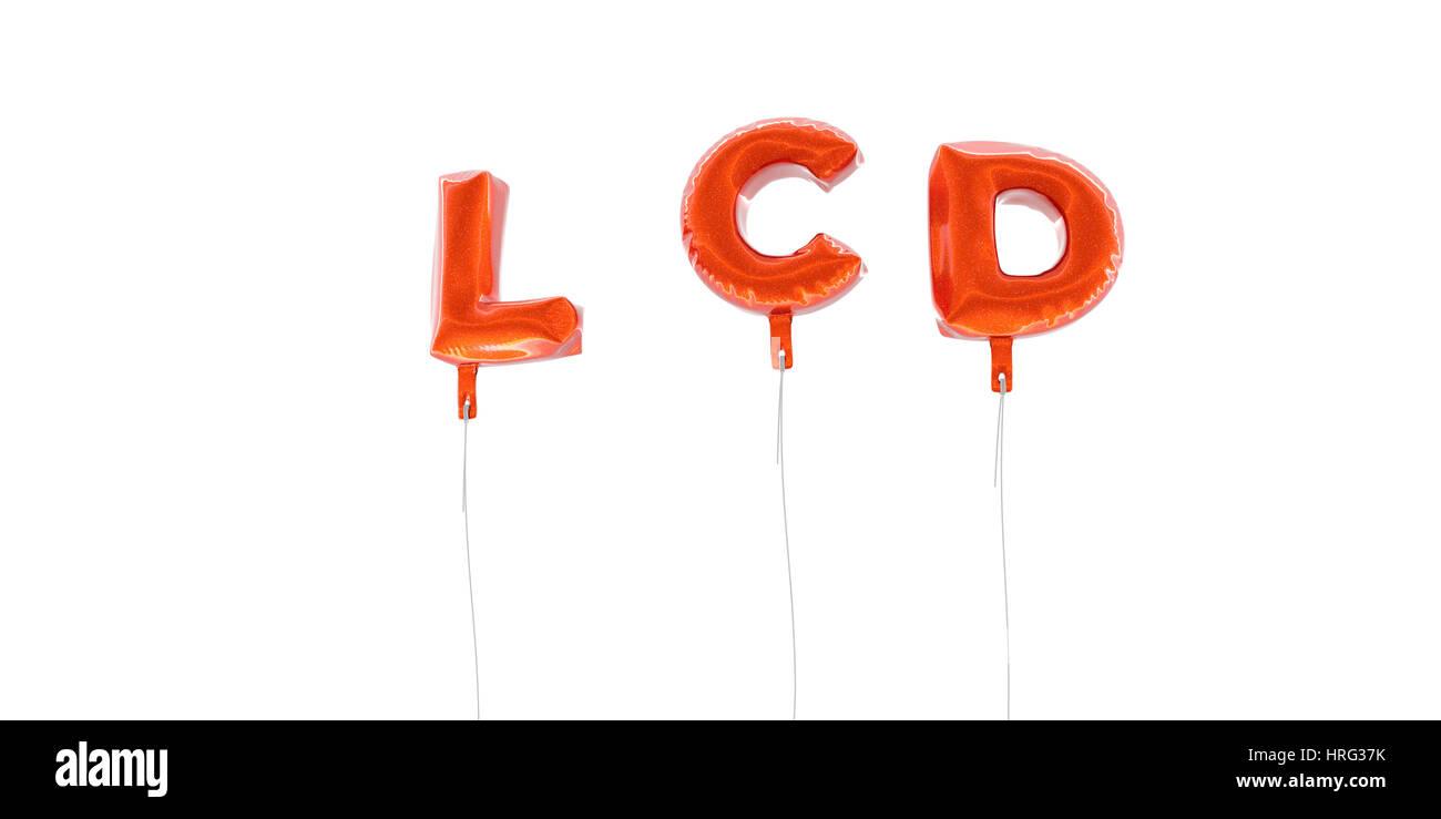 LCD - word made from red foil balloons - 3D rendered. Can be used for ...