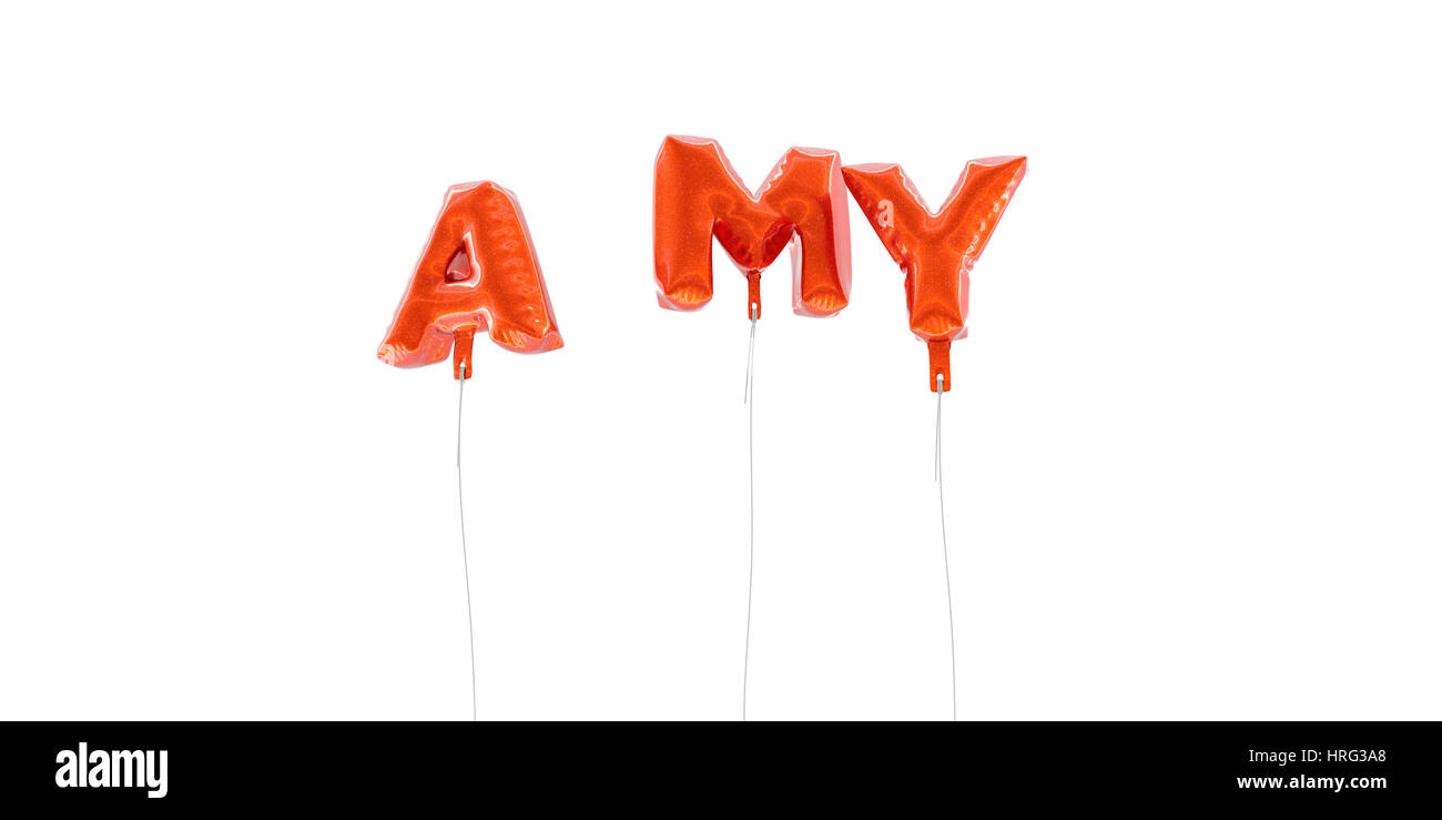 AMY - word made from red foil balloons - 3D rendered. Can be used for ...