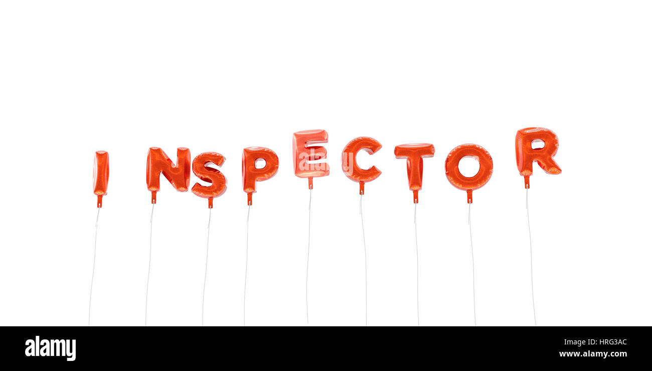 INSPECTOR - word made from red foil balloons - 3D rendered. Can be used ...