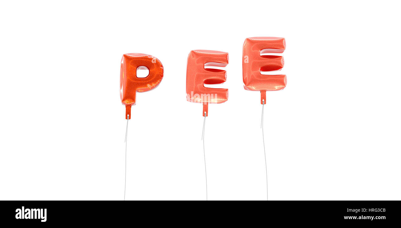 PEE - word made from red foil balloons - 3D rendered. Can be used for ...