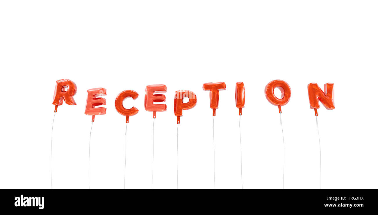 RECEPTION - word made from red foil balloons - 3D rendered. Can be used ...