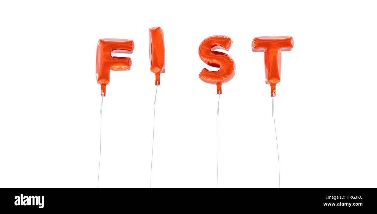 FIST - word made from red foil balloons - 3D rendered. Can be used for ...
