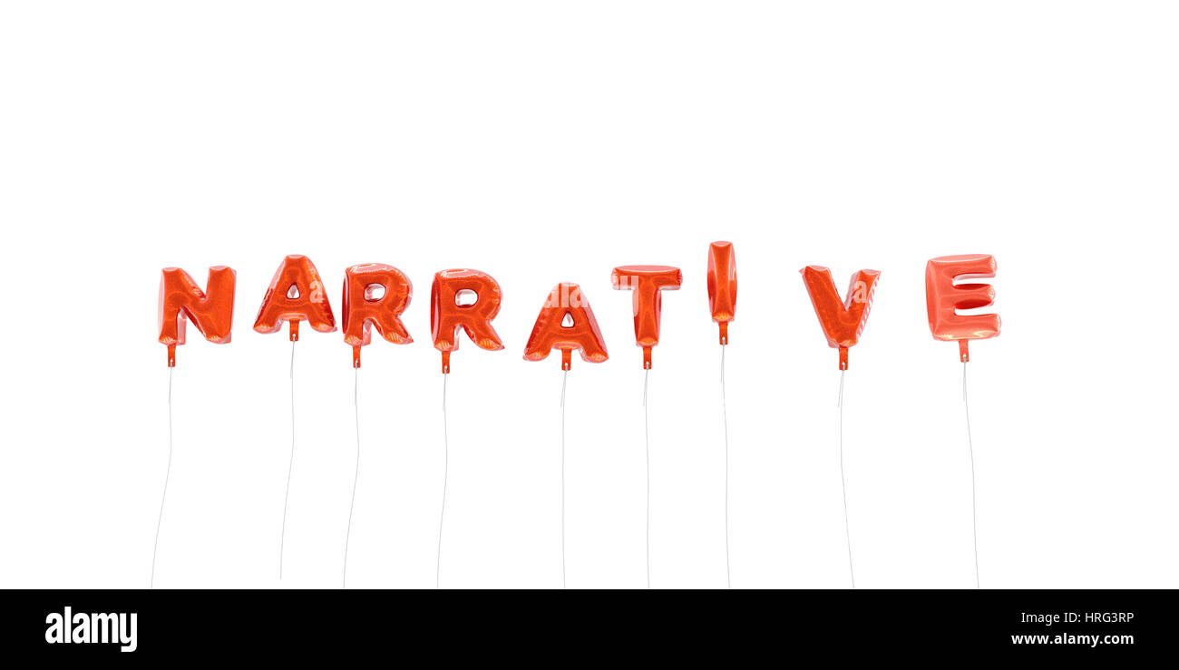 NARRATIVE - word made from red foil balloons - 3D rendered. Can be used ...