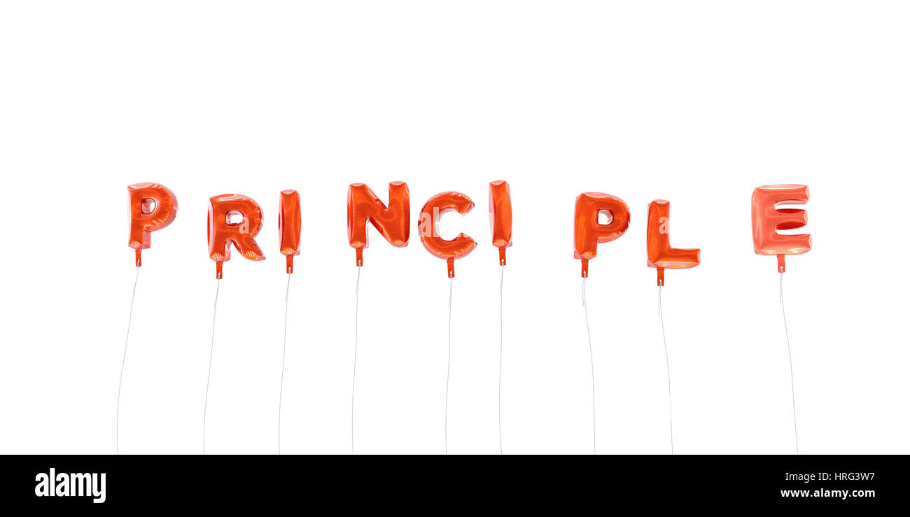 PRINCIPLE - word made from red foil balloons - 3D rendered. Can be used ...