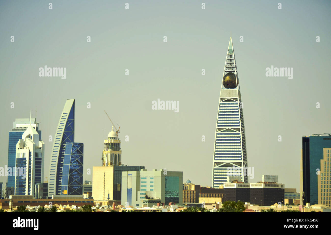 Riyadh, Saudi Arabia with a cityscape view showing al faisaliyah tower ...