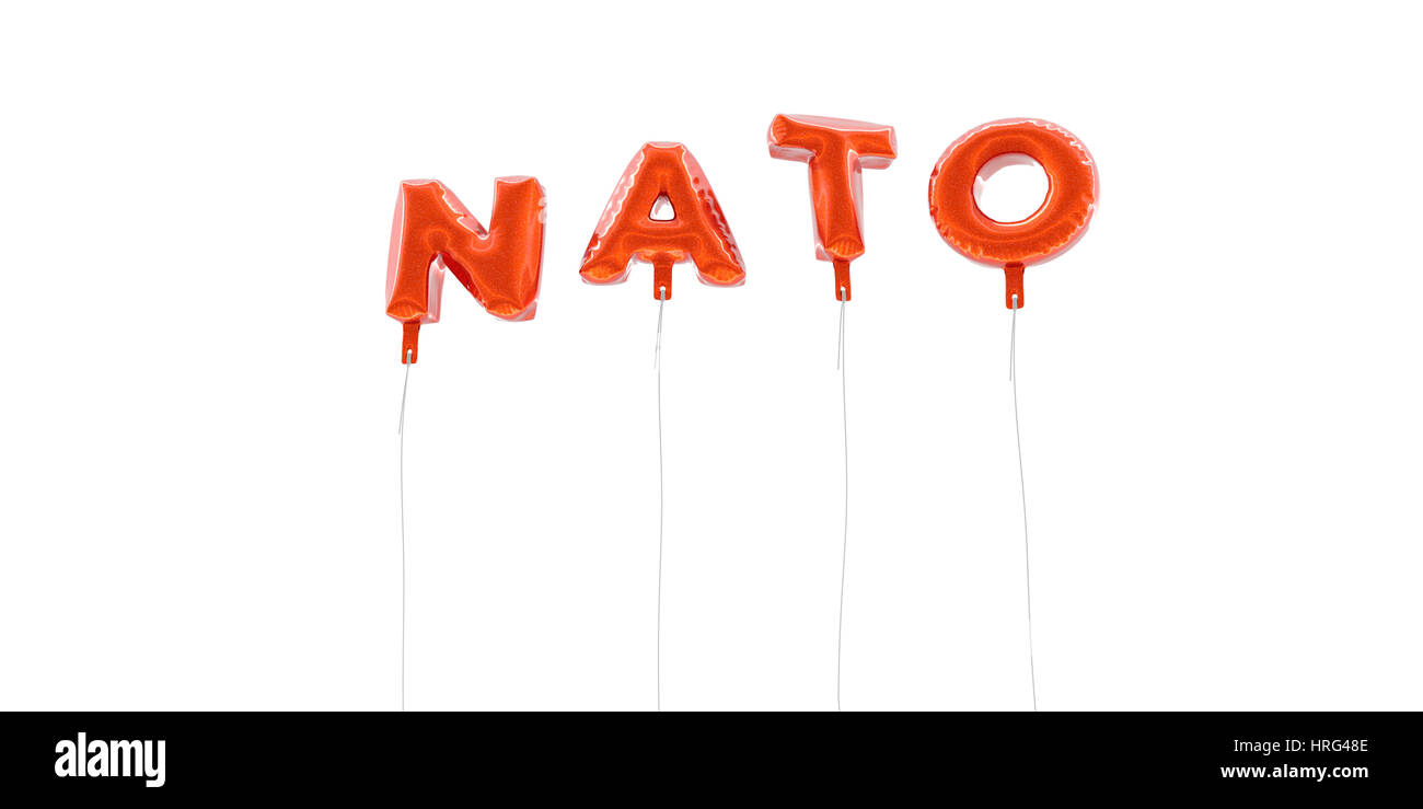 NATO - word made from red foil balloons - 3D rendered. Can be used for ...