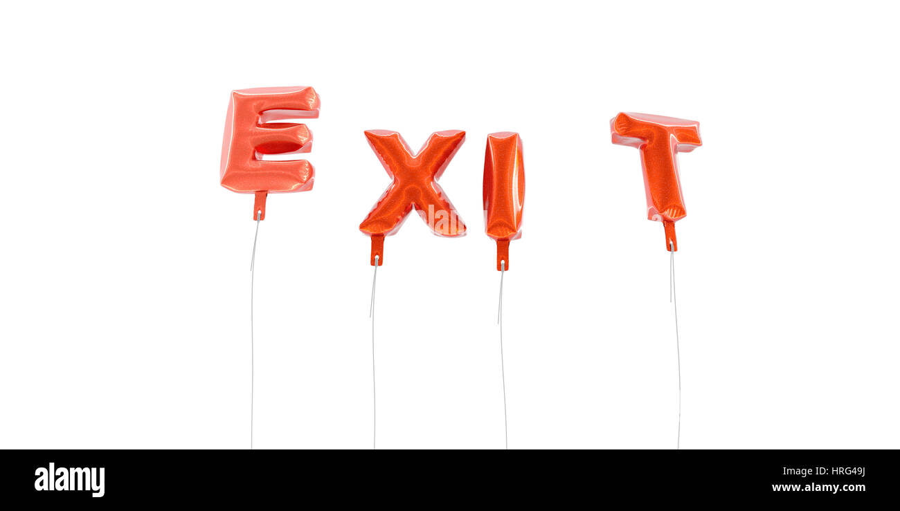 EXIT - word made from red foil balloons - 3D rendered. Can be used for ...