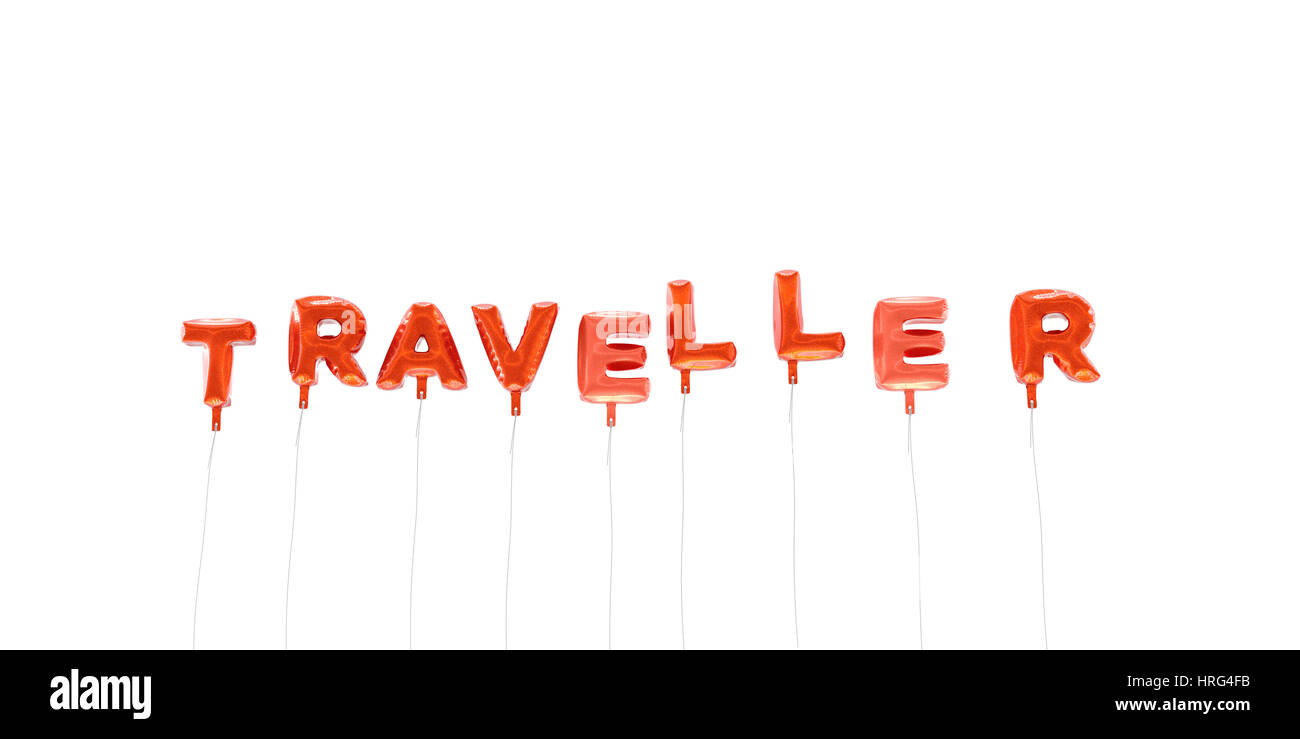 TRAVELLER - word made from red foil balloons - 3D rendered. Can be used ...