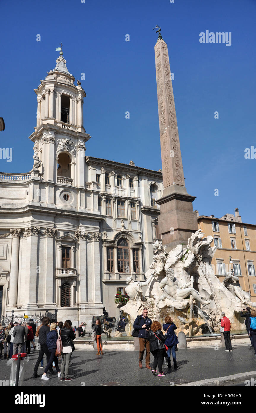 ROME, ITALY - MARCH 14, 2016: Tourists visiting the fountains in Navona ...
