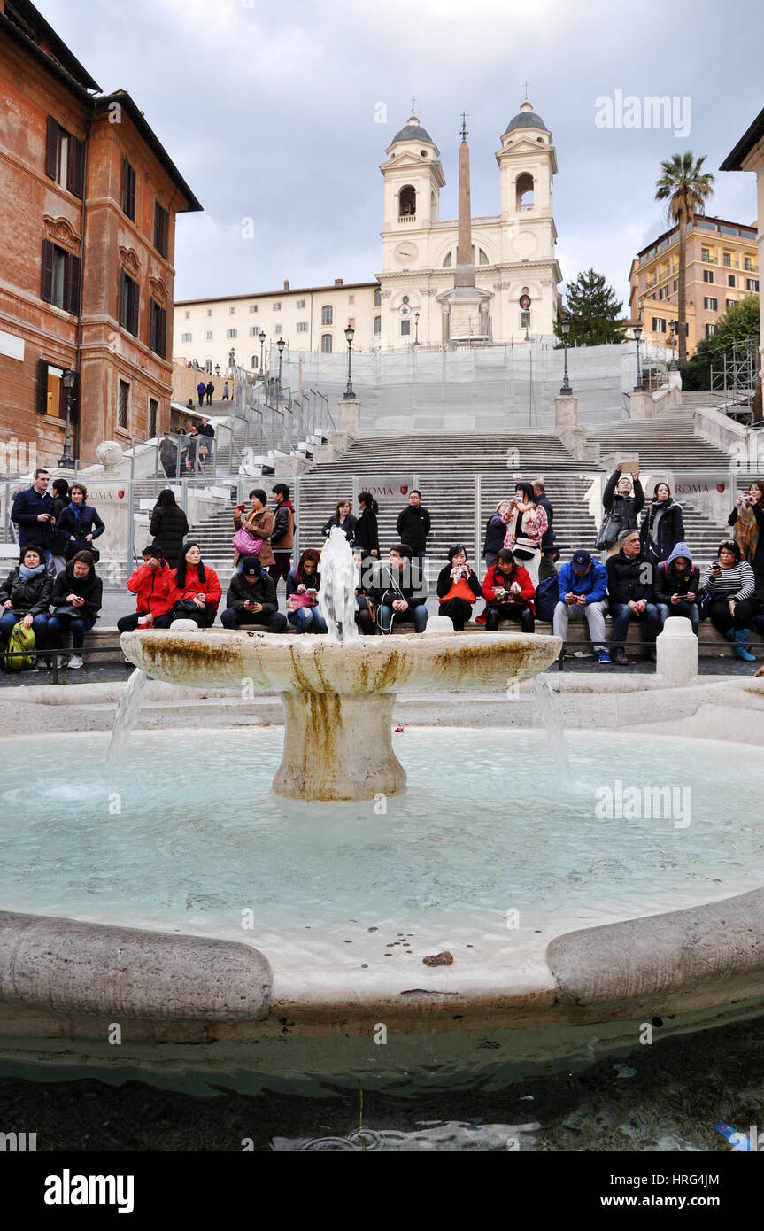 ROME, ITALY - MARCH 14, 2016: Tourists visiting the Spanish square ...