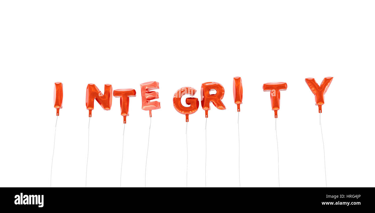 INTEGRITY - word made from red foil balloons - 3D rendered. Can be used ...