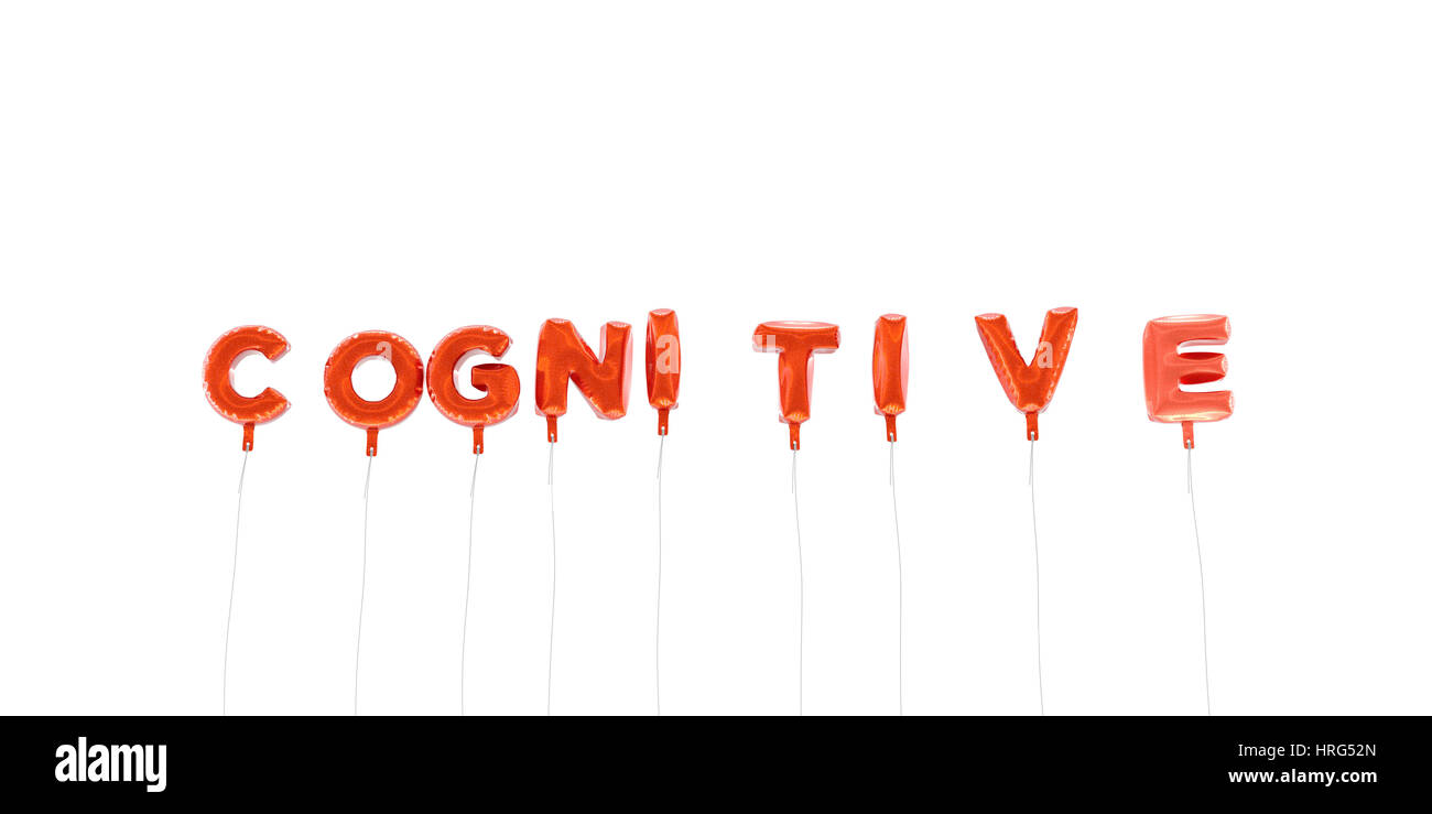 COGNITIVE - word made from red foil balloons - 3D rendered. Can be used ...