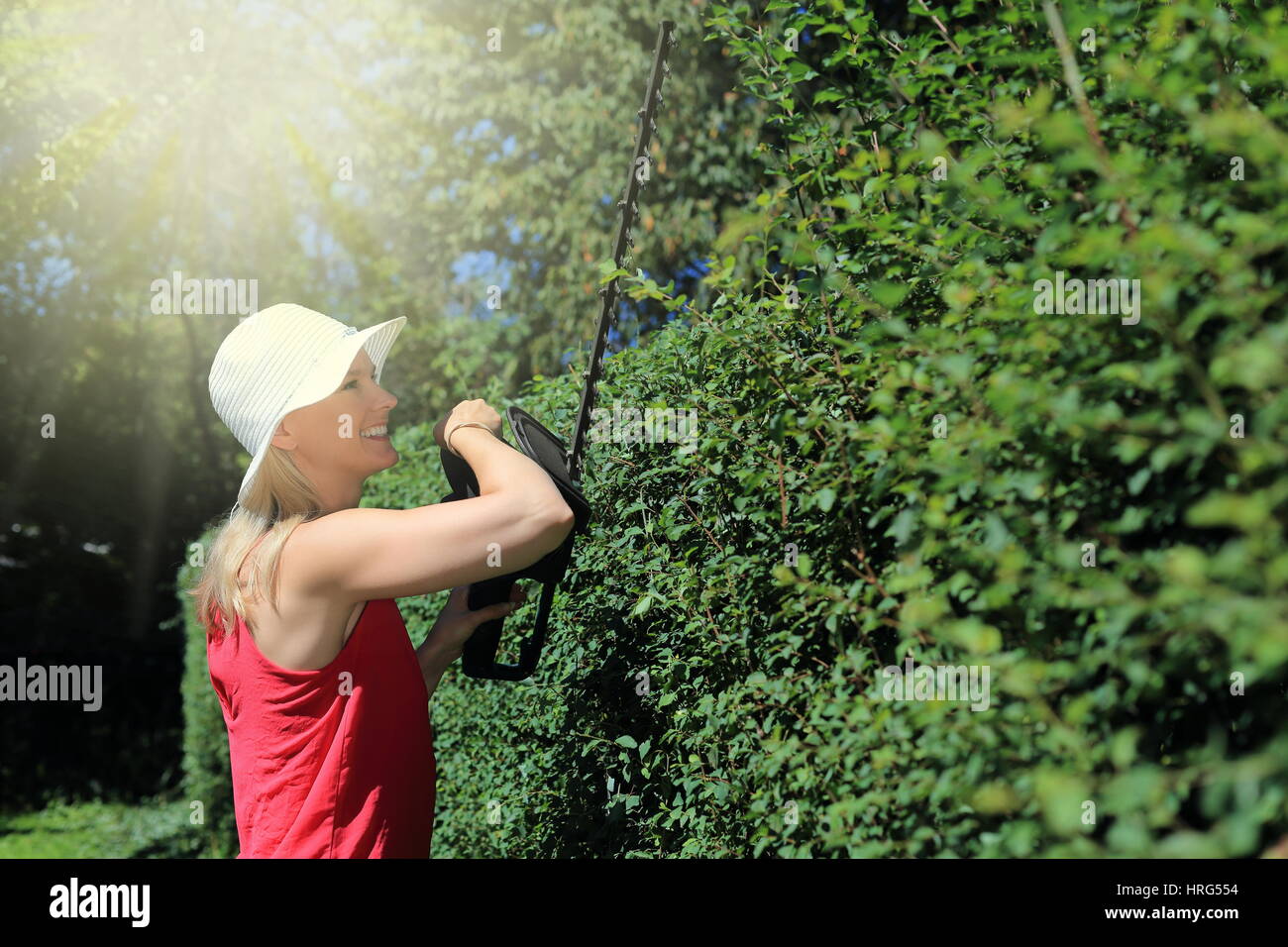 Woman trimming bushes hi-res stock photography and images - Alamy