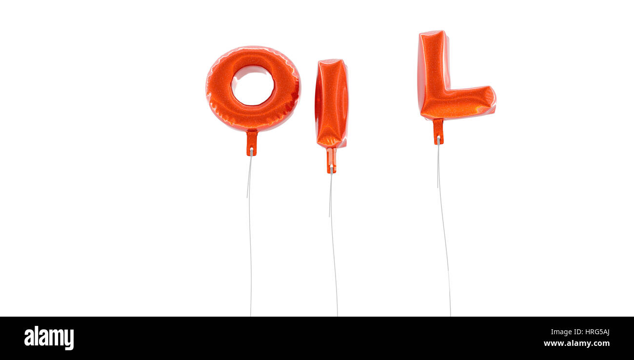 OIL - word made from red foil balloons - 3D rendered. Can be used for ...