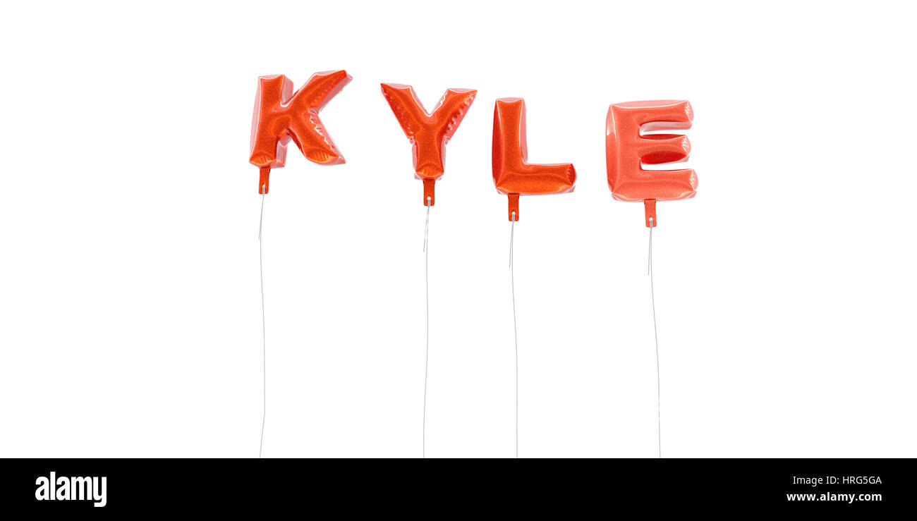 KYLE - word made from red foil balloons - 3D rendered. Can be used for ...