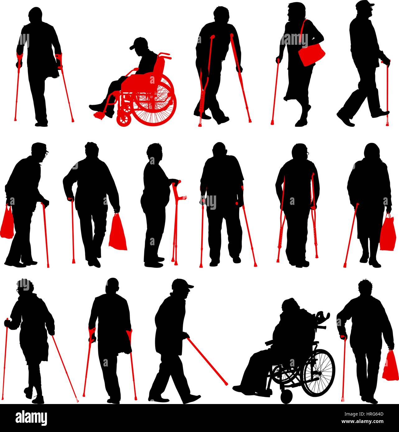 Set ilhouette of disabled people on a white background. Vector ...