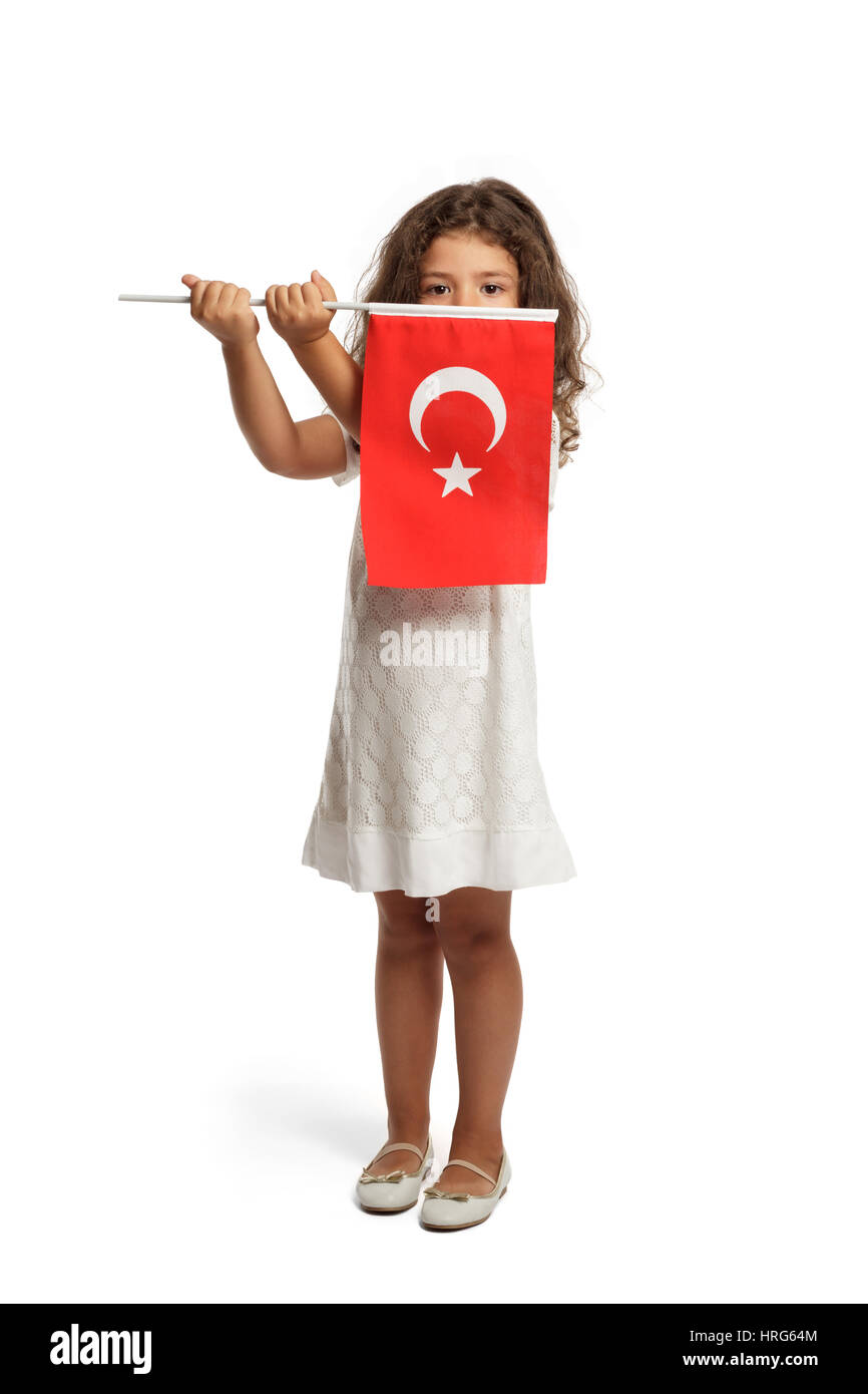 Cute girl holding Turkish flag Stock Photo - Alamy