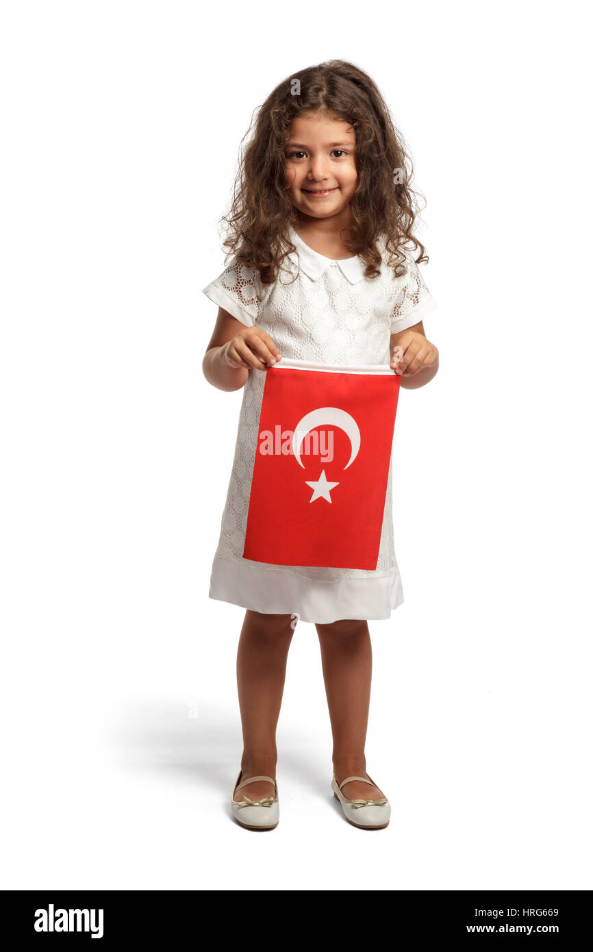 Cute girl holding Turkish flag Stock Photo - Alamy