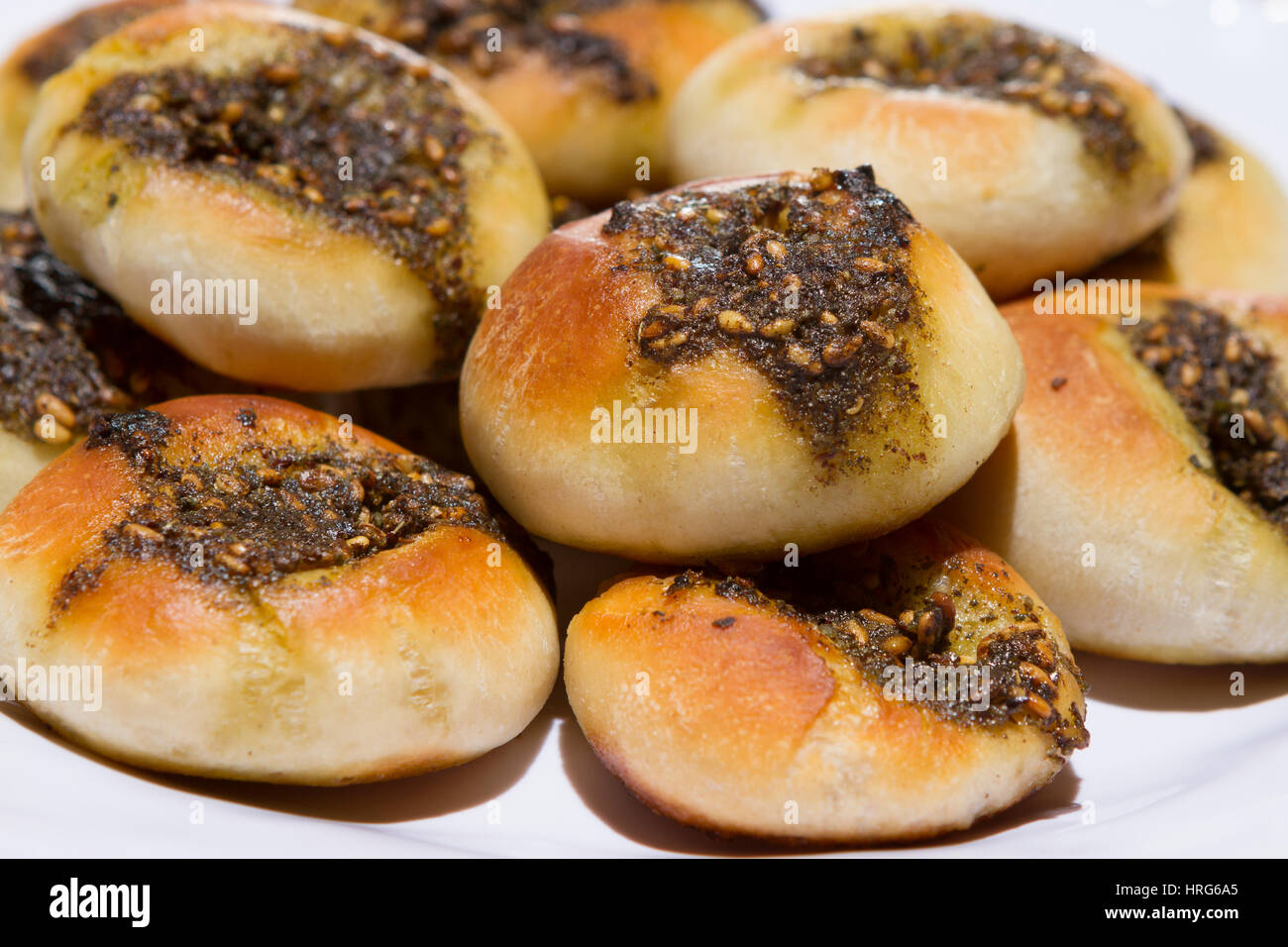 fresh baked vegetarian mini zaatar also known as thyme pastry to share ...