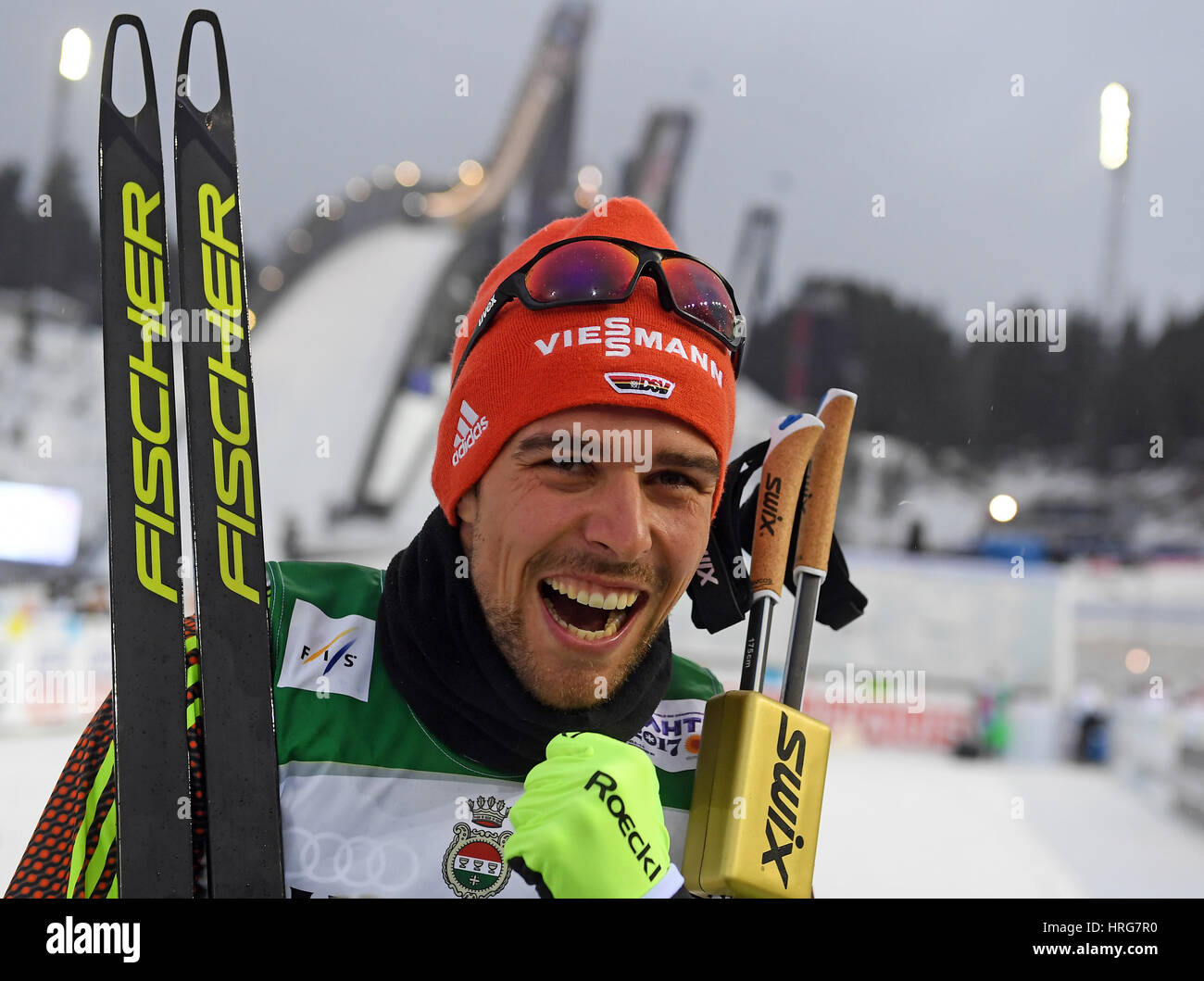 Lahti, Finland. 01st Mar, 2017. Johannes Rydzek from Germany celebrates ...