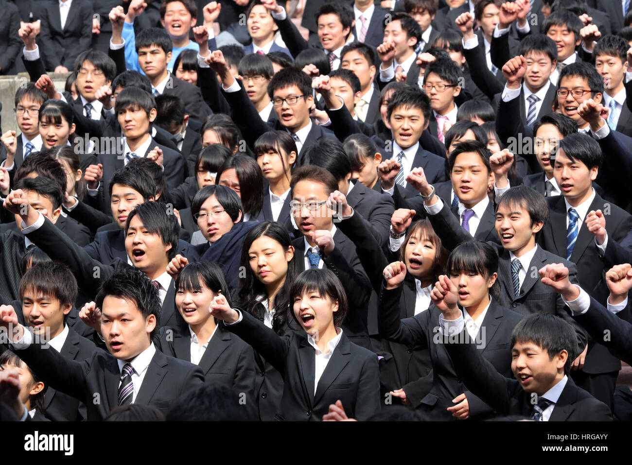 Tokyo, Japan. 1st Mar, 2017. Japanese college students in dark suits ...