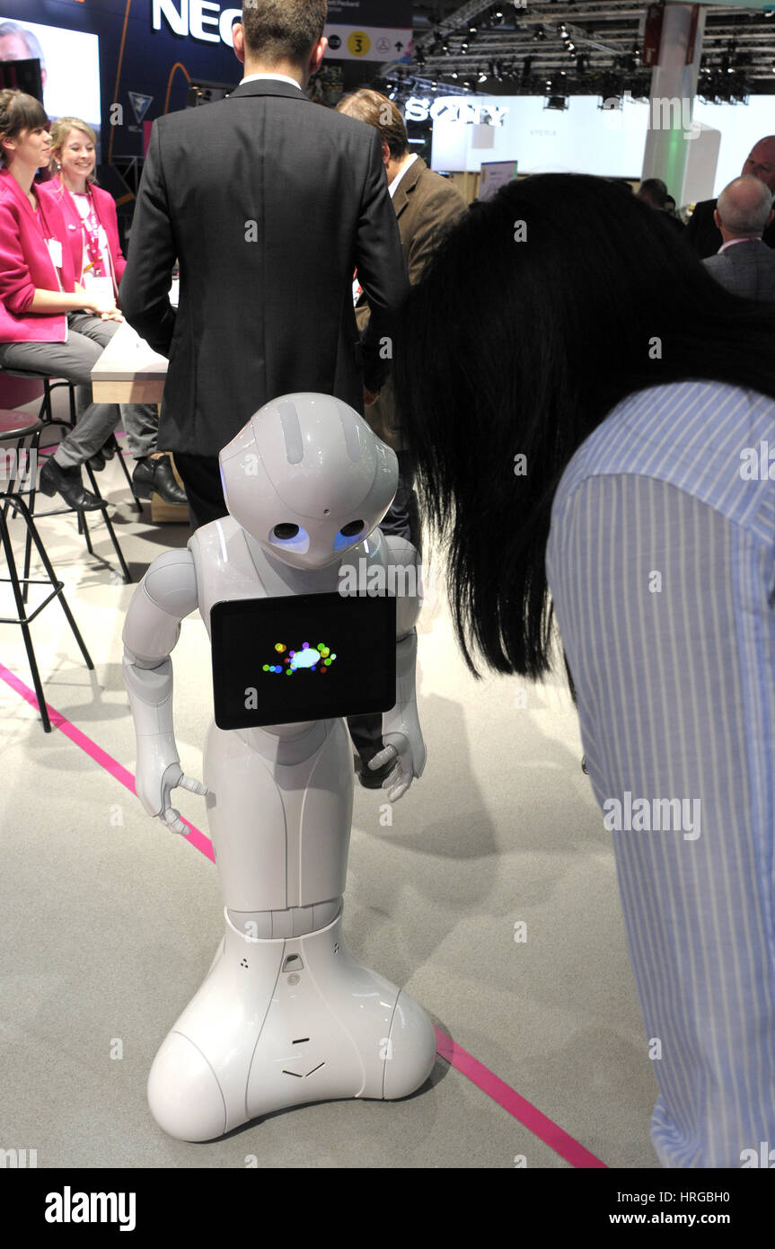 Barcelona, Spain, 1st March 2017. The robot 'Pepper' humanoid robot ...