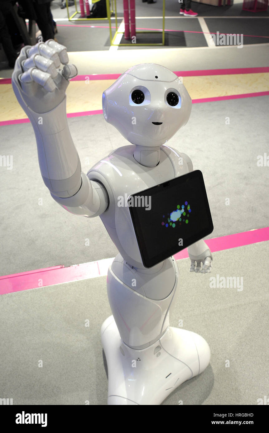 Barcelona, Spain, 1st March 2017. The robot 'Pepper' humanoid robot ...