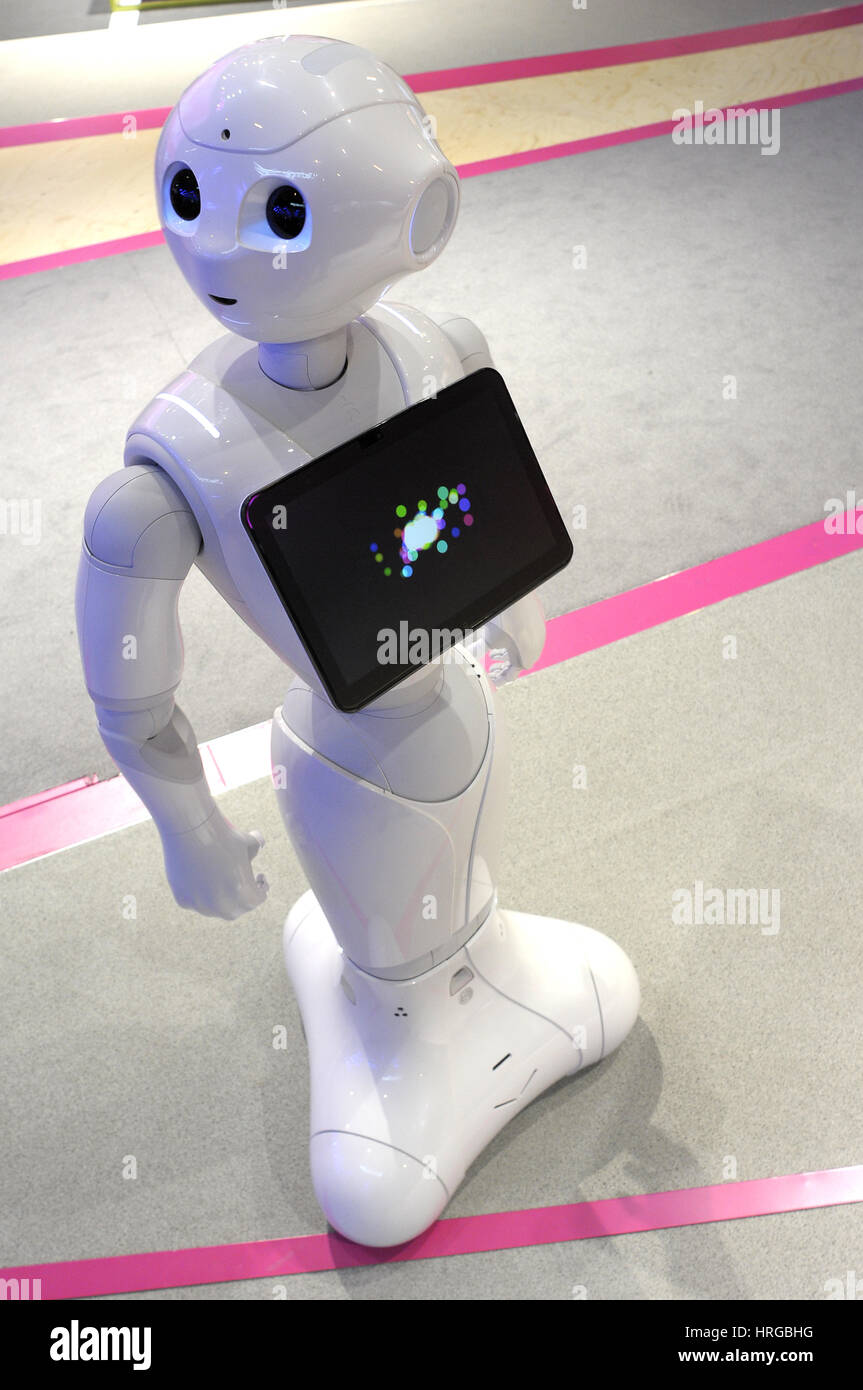 Barcelona, Spain, 1st March 2017. The robot 'Pepper' humanoid robot ...