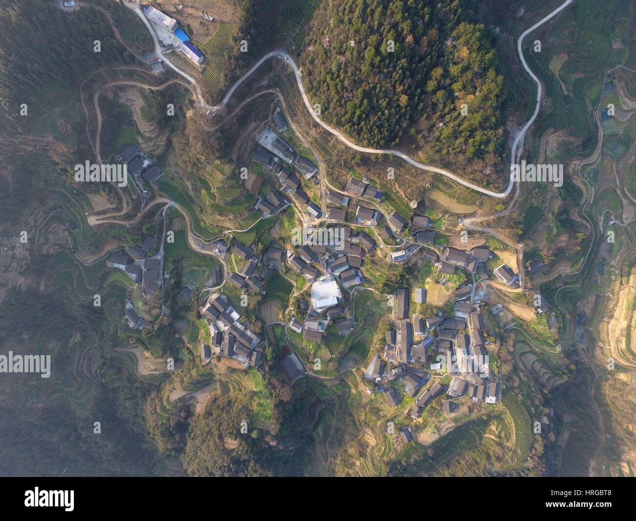 Hunan, Hunan, China. 1st Mar, 2017. Aerial photography of Miao villages ...