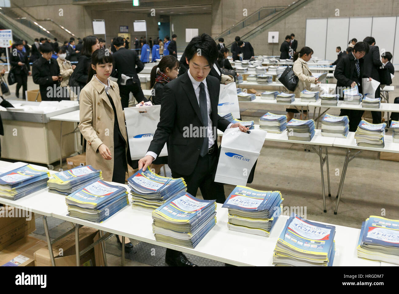 University students attend a job fair at Makuhari Messe on March 2 ...