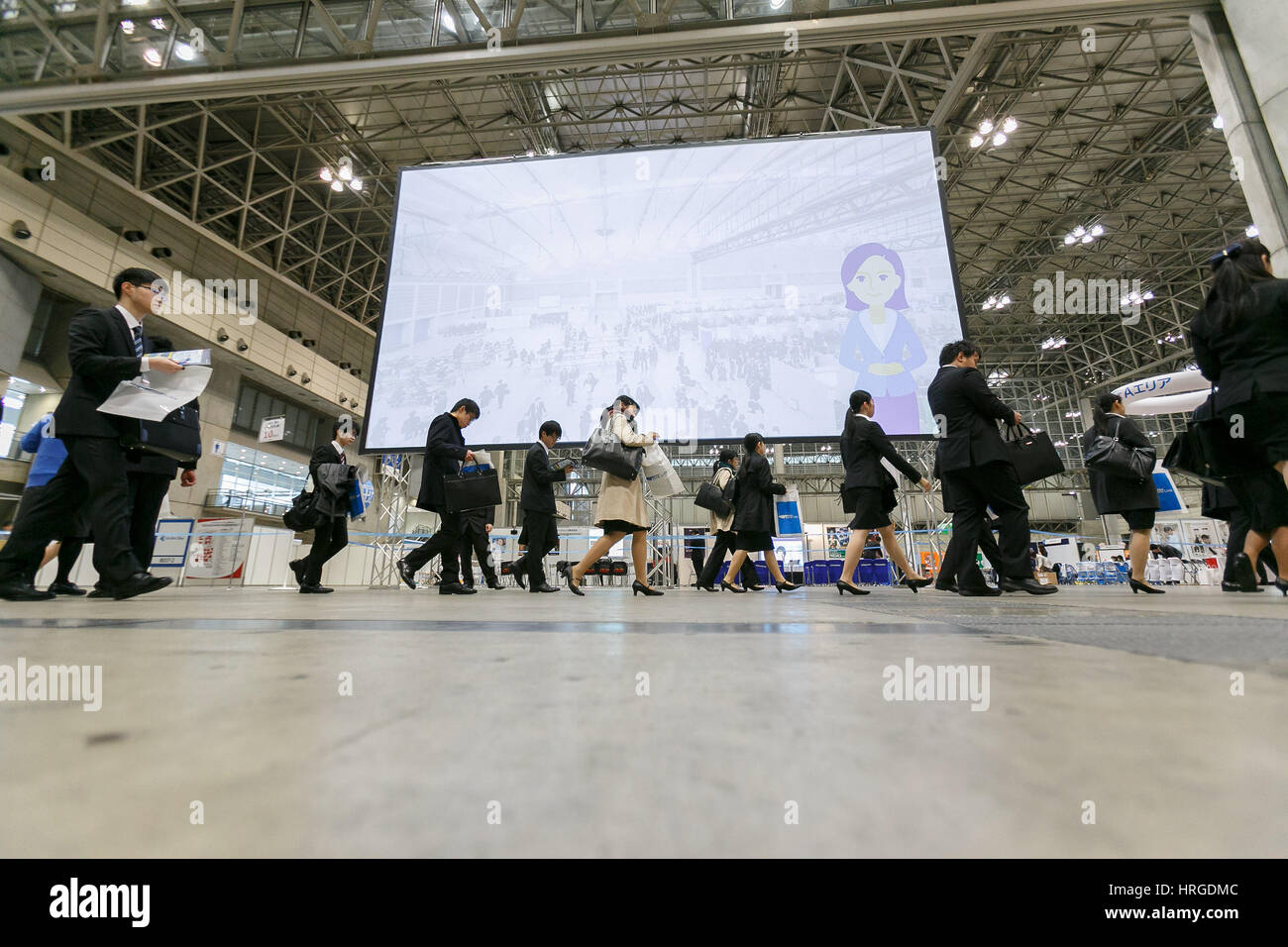 University students attend a job fair at Makuhari Messe on March 2 ...