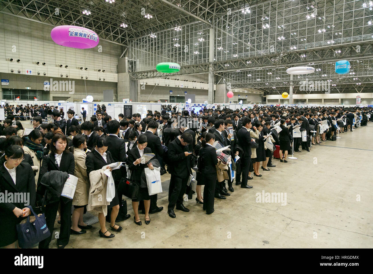 University students attend a job fair at Makuhari Messe on March 2 ...