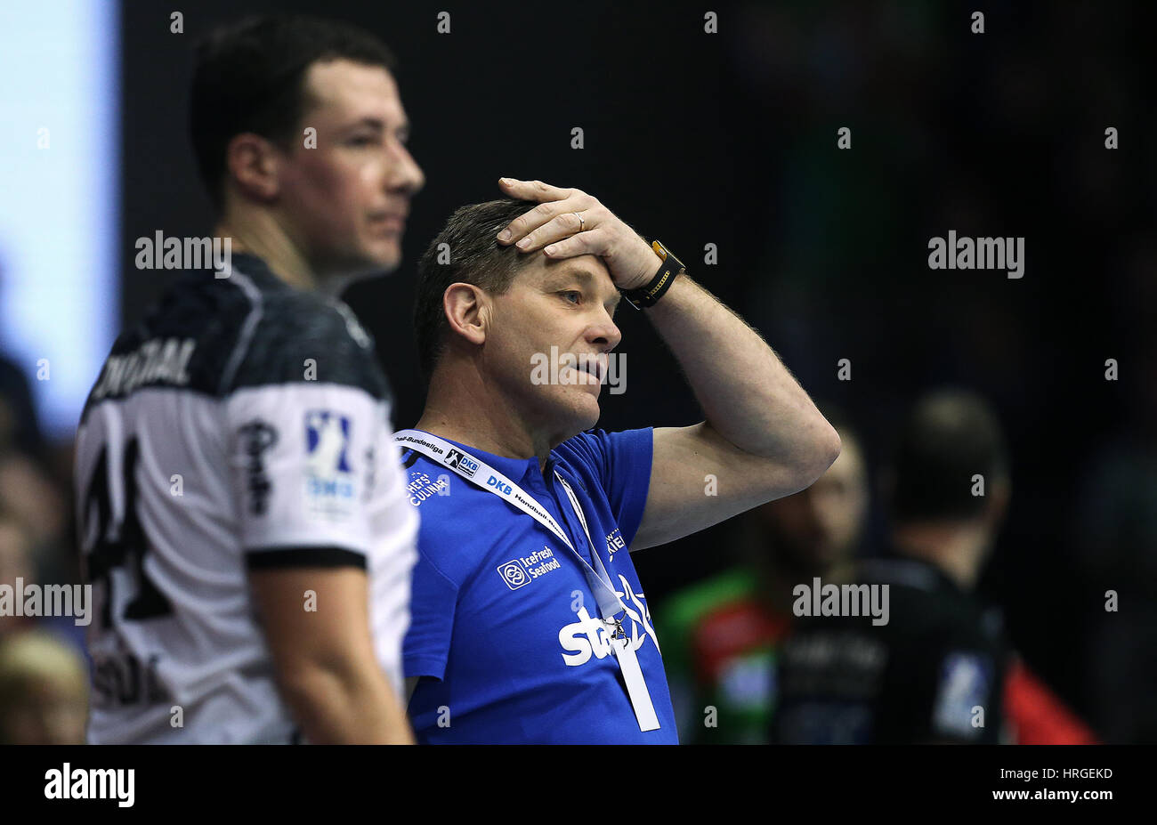 Magdeburg, Germany. 01st Mar, 2017. Kiel's manager Alfred Gislason (R ...