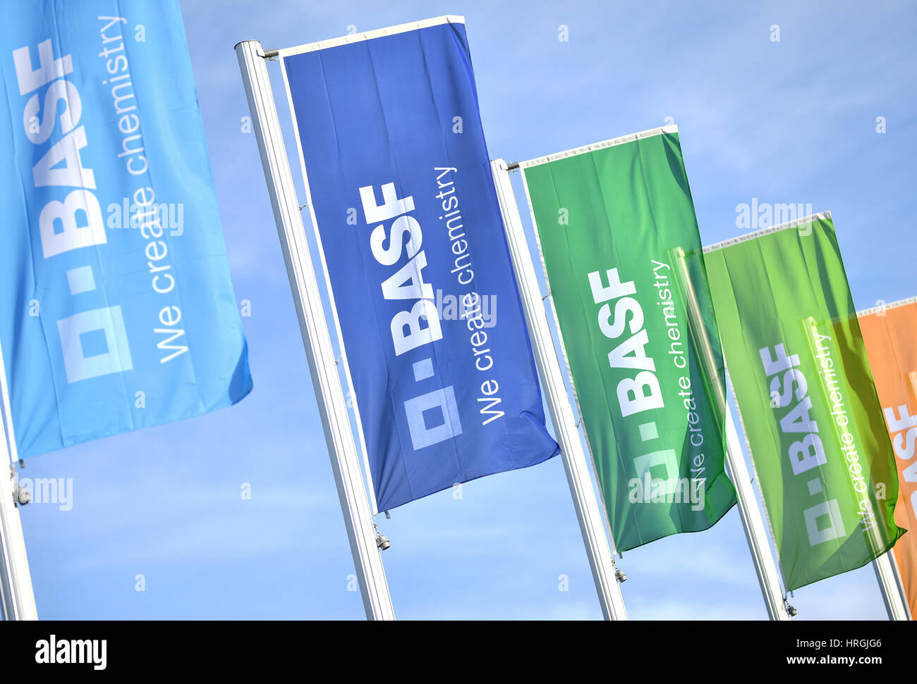 Ludwigshafen, Germany. 24th Feb, 2017. Colourful flags reading 'BASF ...