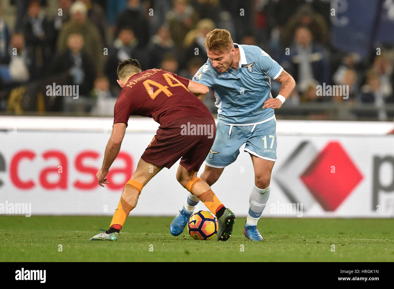 Rome, Italy. 1st Mar, 2017. Ciro Immobile of Lazio (R 17) competes for ...