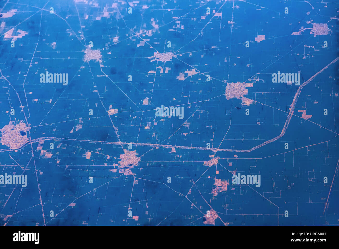cities and fields km altitude in Indian territory Stock Photo - Alamy