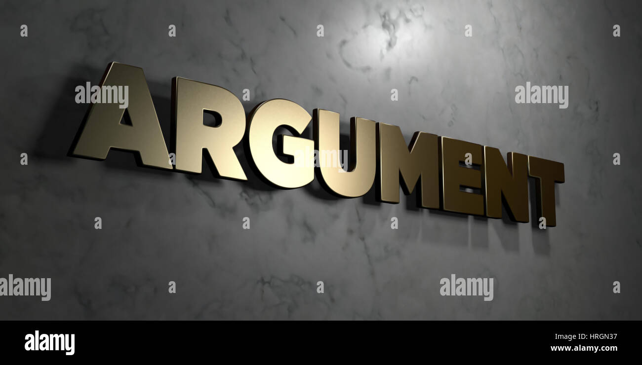 Argument - Gold sign mounted on glossy marble wall - 3D rendered ...