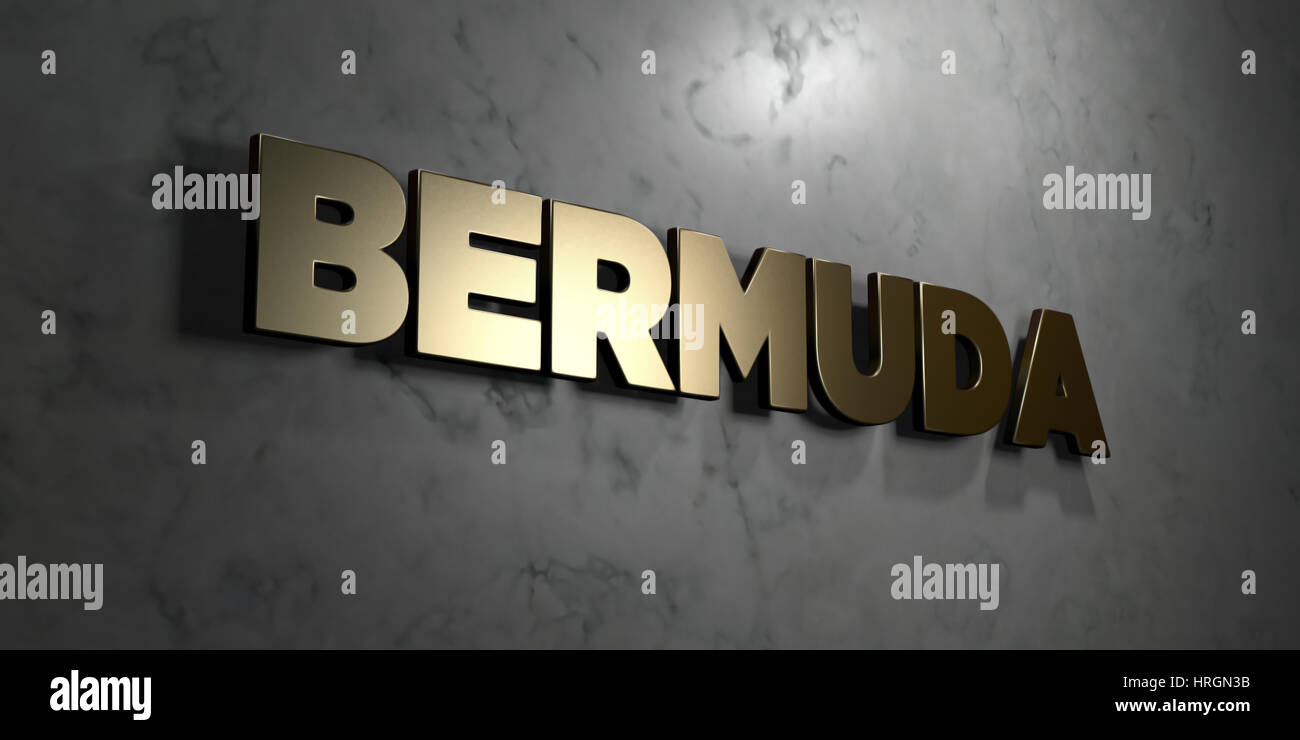 Bermuda - Gold sign mounted on glossy marble wall - 3D rendered royalty ...