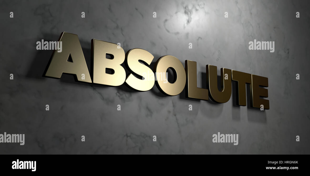 Absolute - Gold sign mounted on glossy marble wall - 3D rendered ...