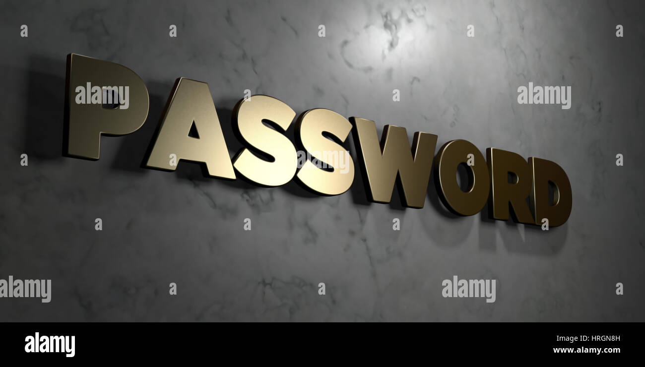 Password - Gold sign mounted on glossy marble wall - 3D rendered ...