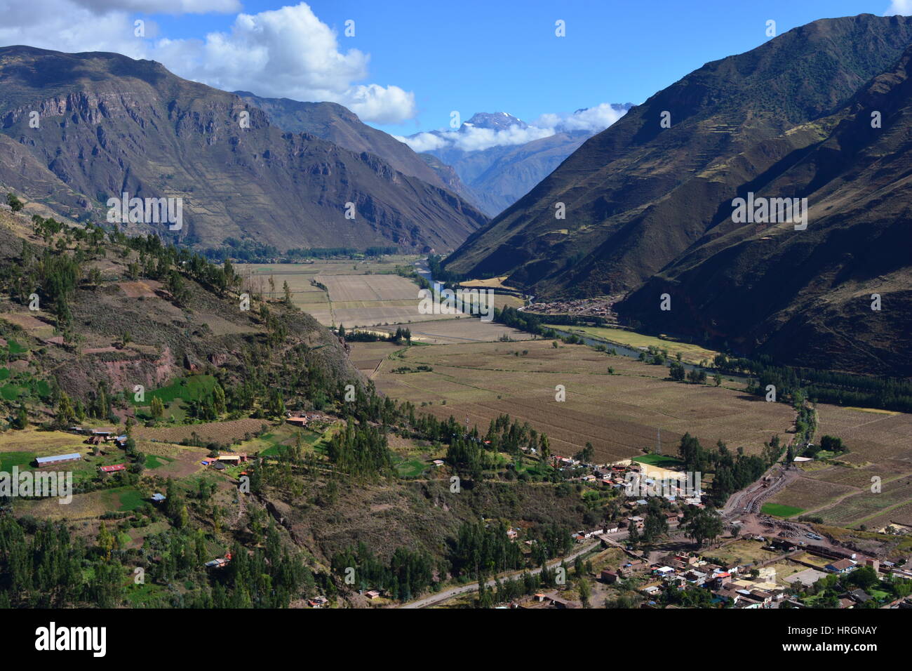 Ruins of the Inca town of Pisaq, in the Inca Sacred Valley, near to ...