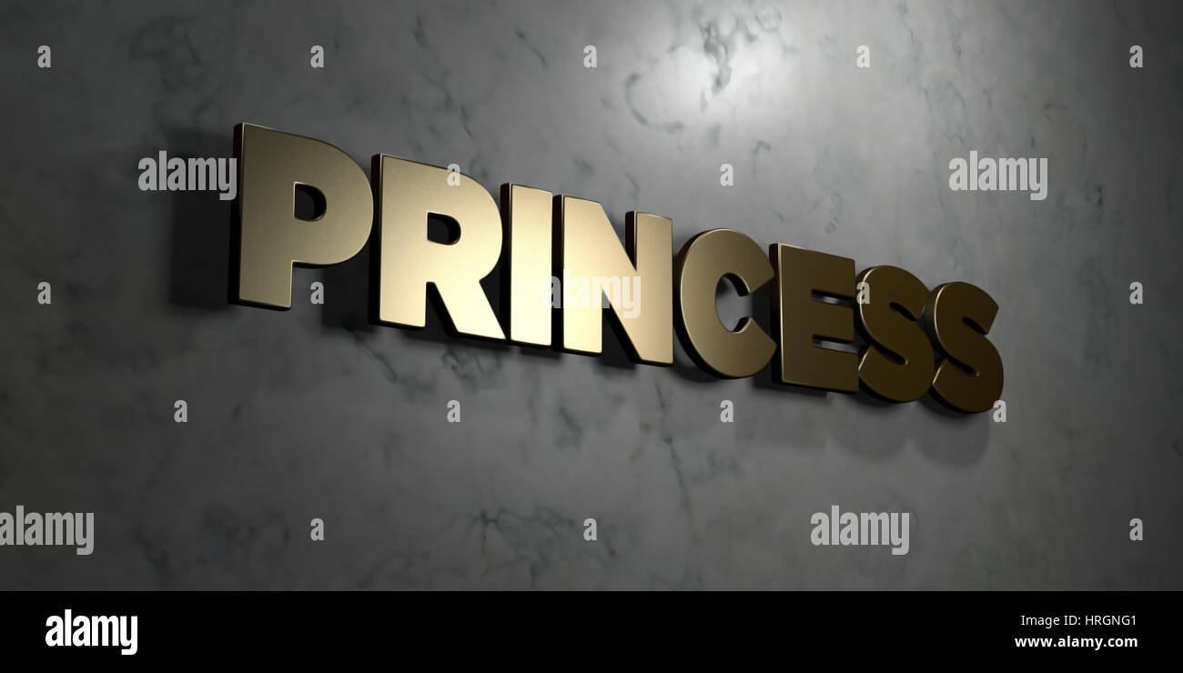 Princess - Gold sign mounted on glossy marble wall - 3D rendered ...