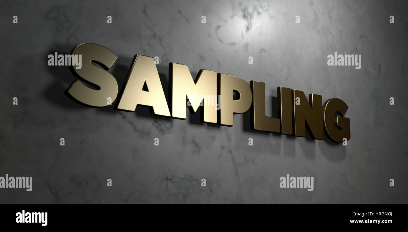 Sampling - Gold sign mounted on glossy marble wall - 3D rendered ...